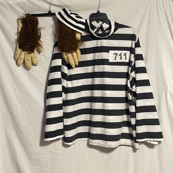Other | Jailbird Costume Shirt Gloves Hat Werwolf Adult Jail Inmate ...